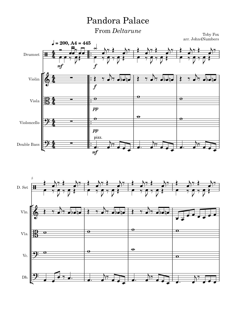 Pandora Palace – Toby Fox (String Cover) Sheet music for Contrabass ...