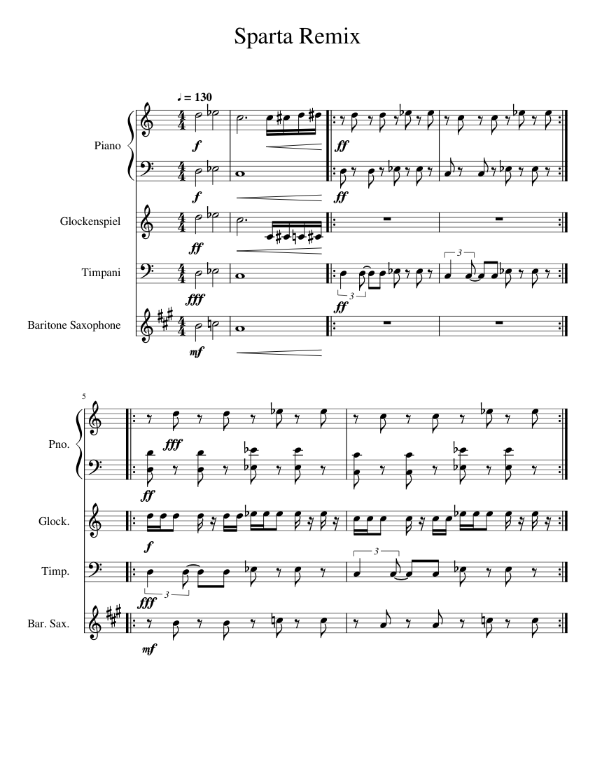 Sparta Remix Sheet Music for Piano, Saxophone baritone, Timpani ...