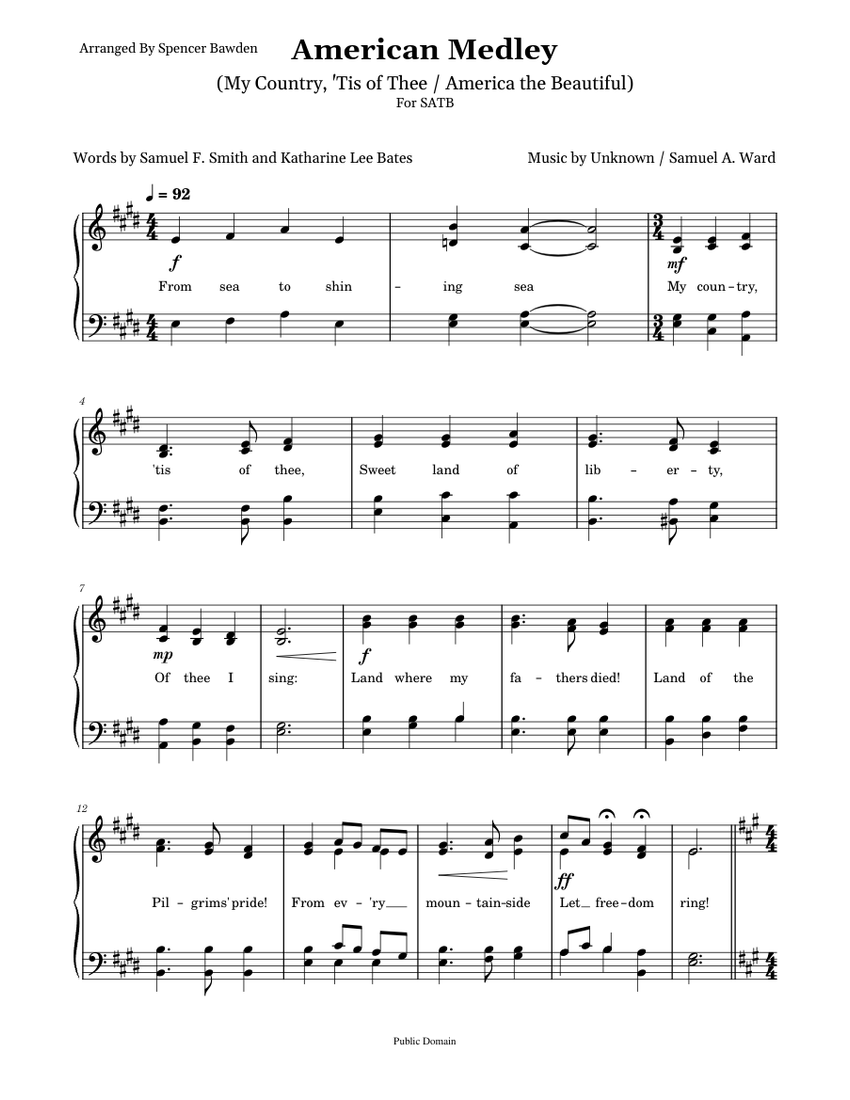 My country tis of thee – Misc Traditional American Medley - My Country ...