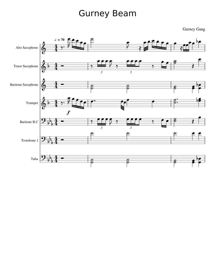 Gurney Beam Sheet music for Trombone, Tuba, Saxophone baritone, Trumpet ...