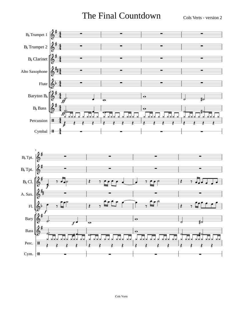 The Final Countdown Sheet music for Flute, Drum (other) (Concert Band ...