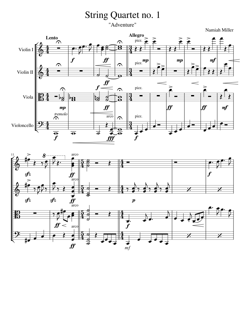 Adventure Sheet music for Violin, Viola, Cello (String Quartet ...