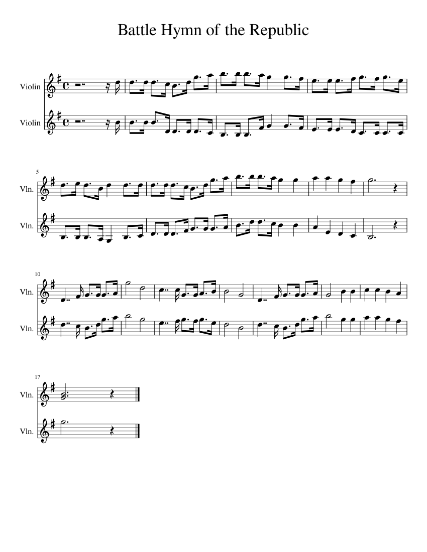 Battle Hymn of the Republic Sheet Music for Violin (String Duet ...