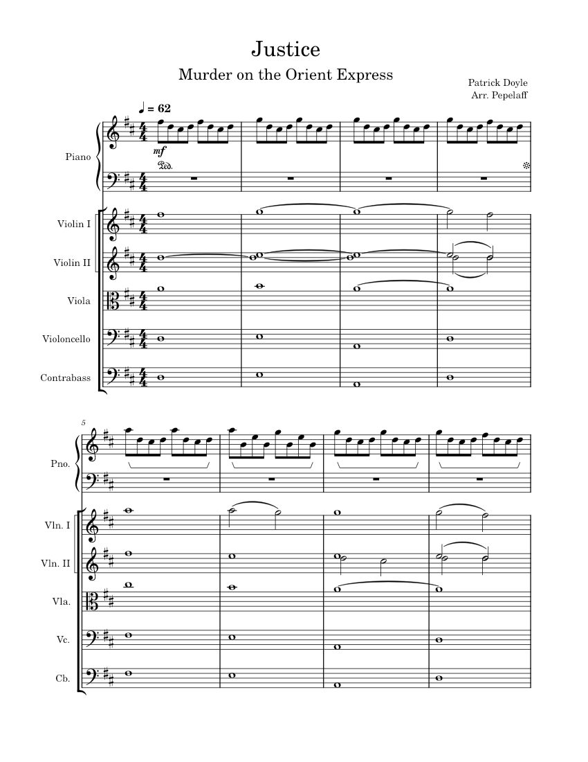 Justice – Patrick Doyle Sheet music for Piano, Contrabass, Violin ...