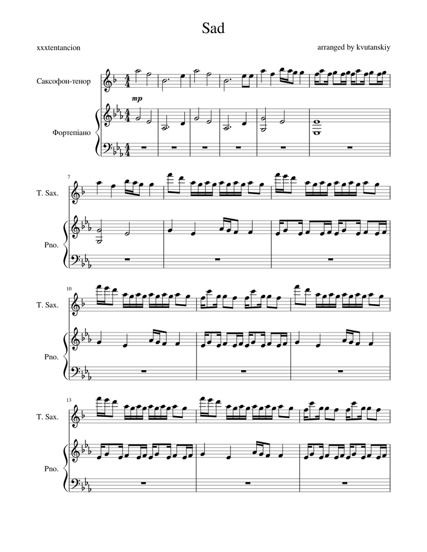 Sad Sheet music for Piano, Saxophone tenor (Solo) | Musescore.com