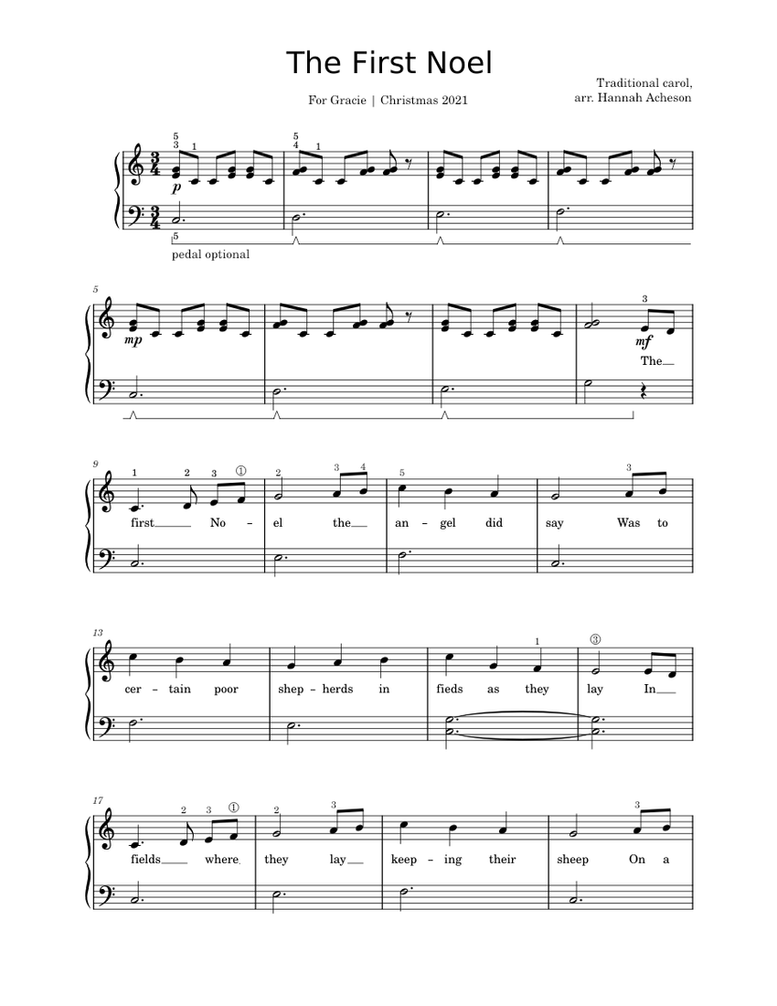 The First Noel [easy Christmas piano] | LEVEL 1 Sheet Music for Piano ...