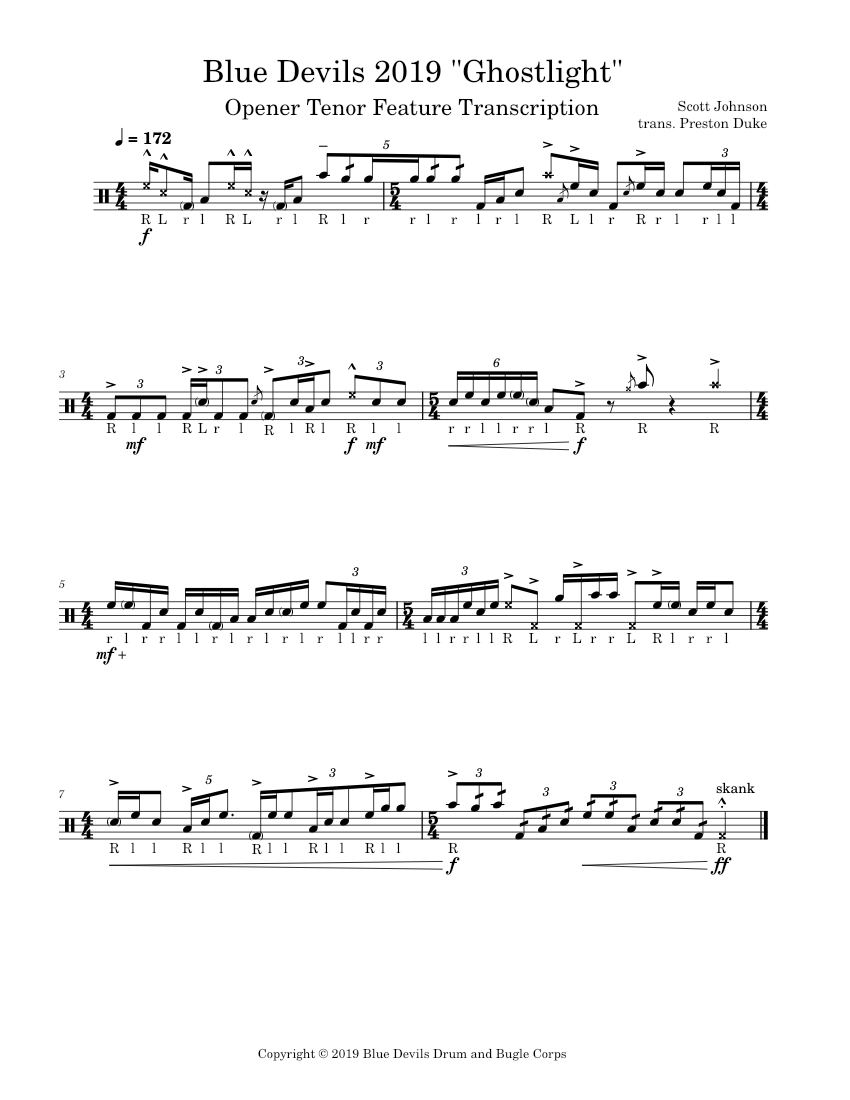 Blue Devils 2019 "Ghostlight" - Opener Tenor Feature Transcription ...