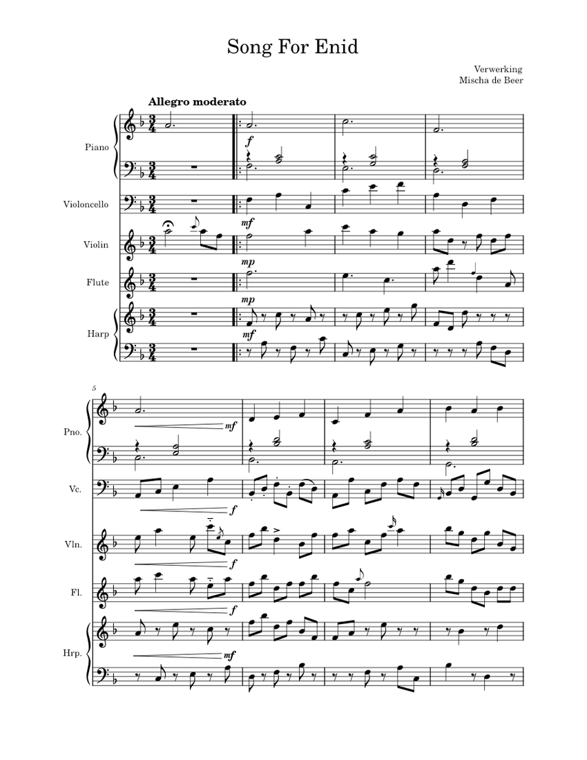 Song For Enid 1.1 – Bernhard Song For Enid Mischa Edit Sheet music for ...