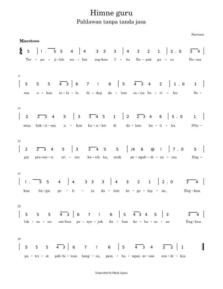 Himne Guru – R Sartono Sheet music for Vocals (Solo) | Musescore.com