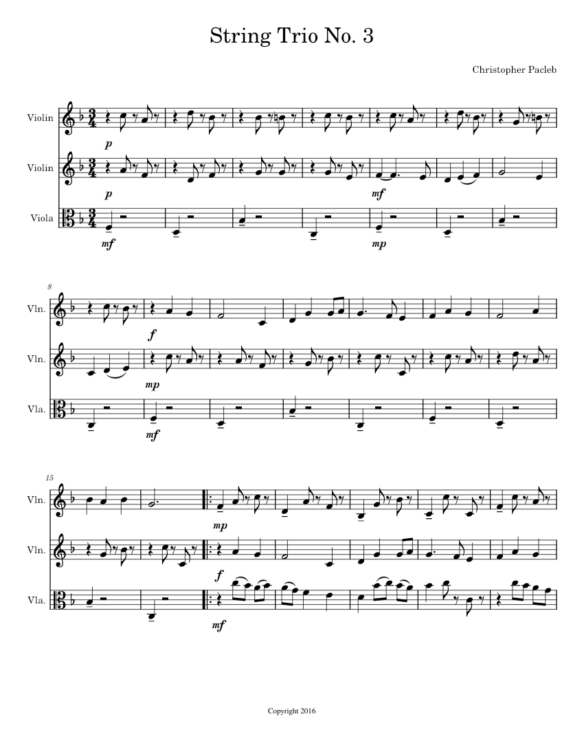 String Trio No. 3 Sheet music for Violin, Viola (String Trio ...
