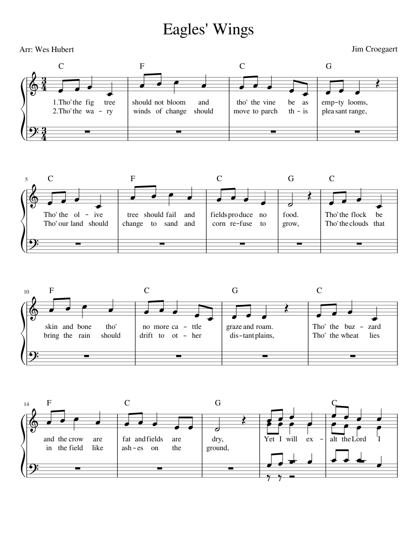 Eagles Wings Sheet Music with Chords for Piano (Church Choir) easy ...