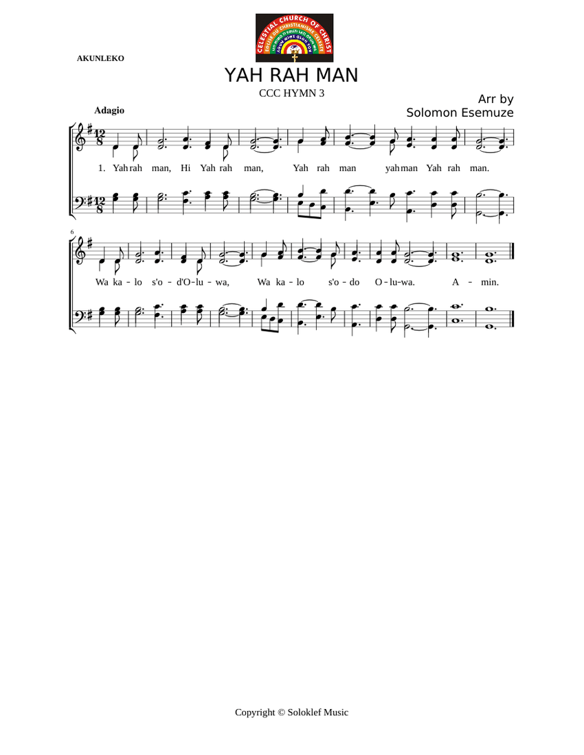 Yah rah man (12/8 version) Sheet music for Female, Male (SATB ...