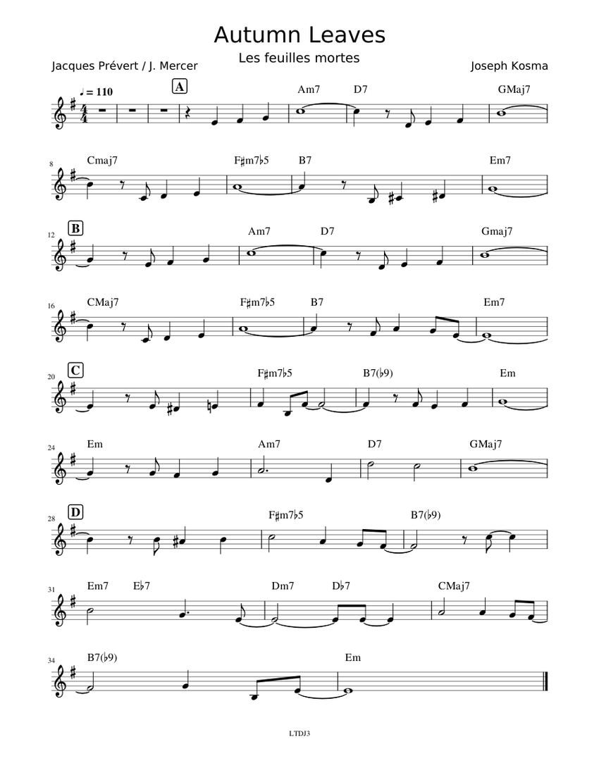 Autumn_Leaves_Saxo_ltdj Sheet music for Saxophone alto (Solo ...