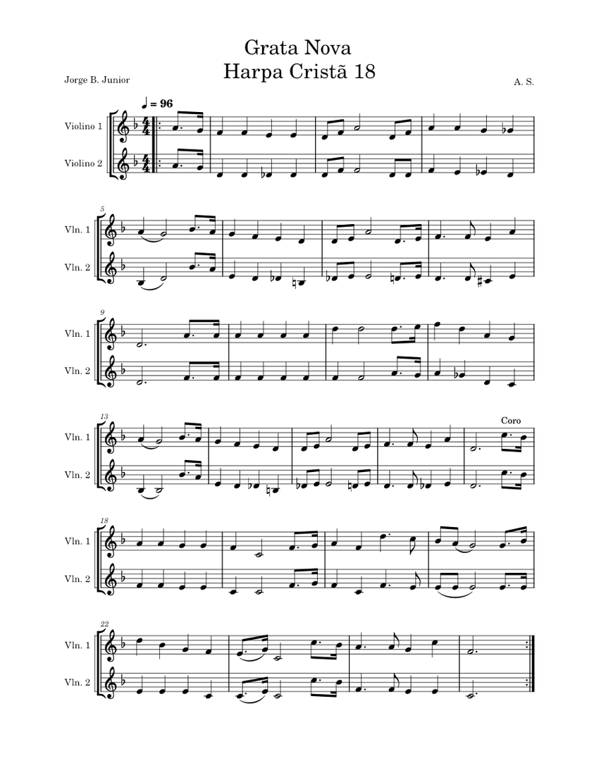 Grata Nova Harpa Cristã 18 Sheet Music for Violin (Solo) | MuseScore.com
