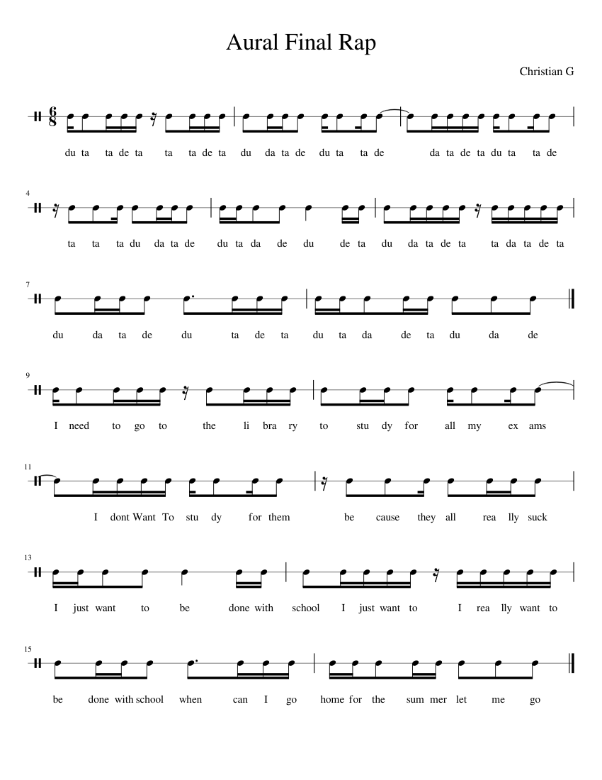 Aural Final Rap Sheet Music for Snare drum (Solo) | MuseScore.com