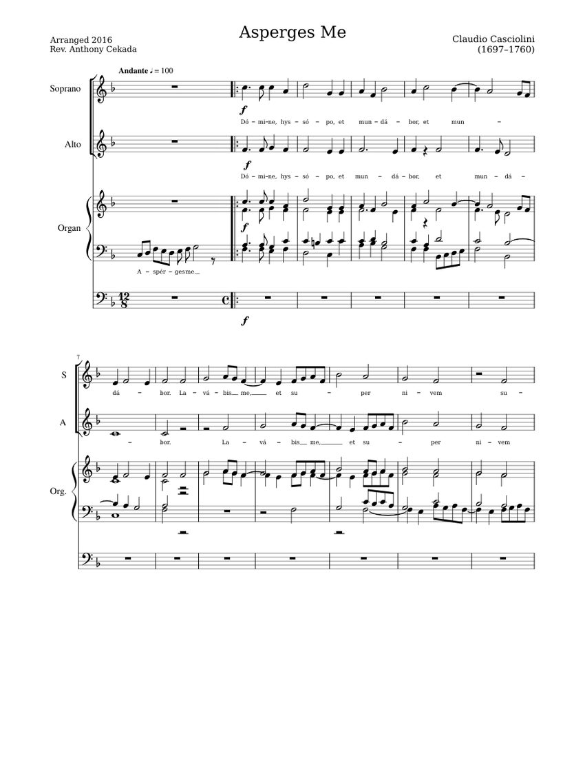 Asperges Me - Claudio Casciolini Sheet Music for Organ (Solo ...