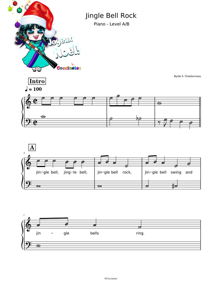 Jingle Bell Rock - Level A/B Sheet Music for Piano (Solo) easy ...
