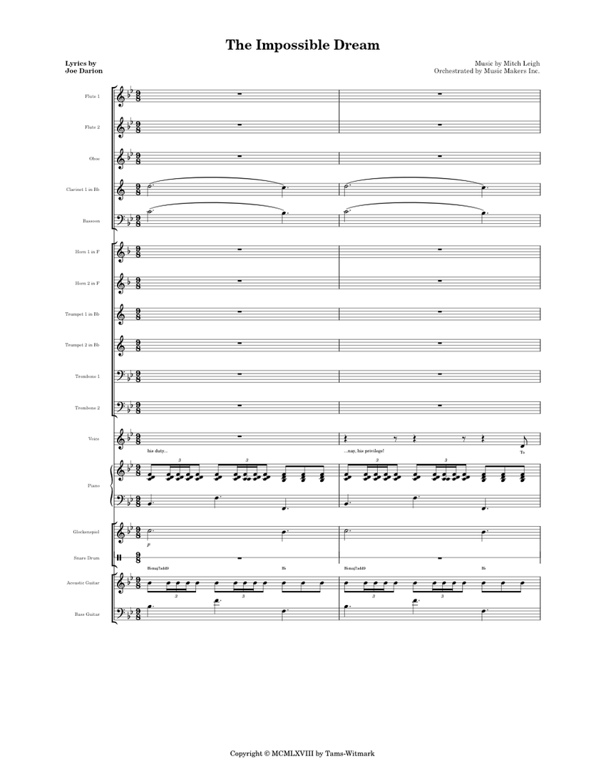 The Impossible Dream – Joe Darion / Mitchell Leigh Sheet music for Piano, Vocals, Trombone tenor ...