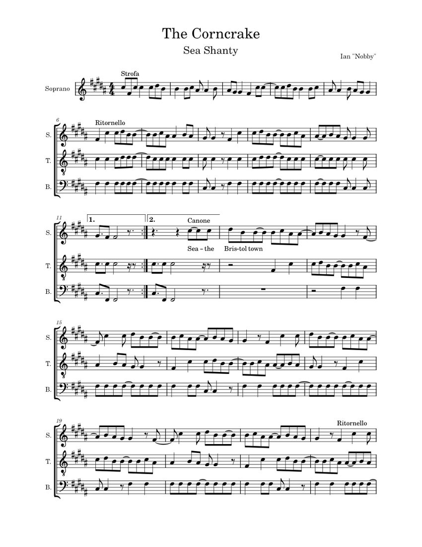 The Corncrake – Ian "Nobody" Sheet music for Soprano, Tenor, Bass voice ...