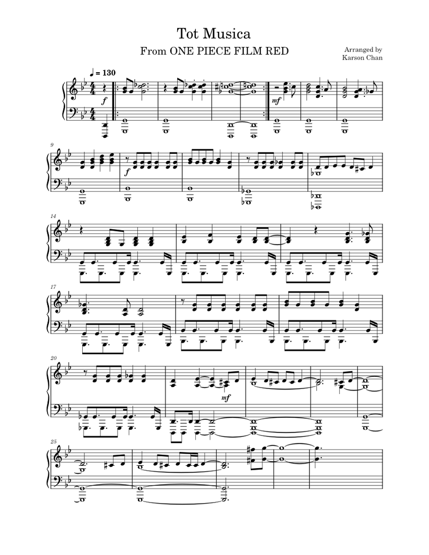 [Preview] Tot Musica (One Piece Film Red OST) Sheet Music for Piano ...