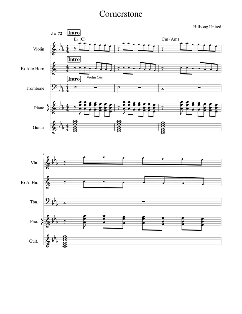 Cornerstone Sheet Music with Chords for Piano, Trombone, Violin, Guitar ...