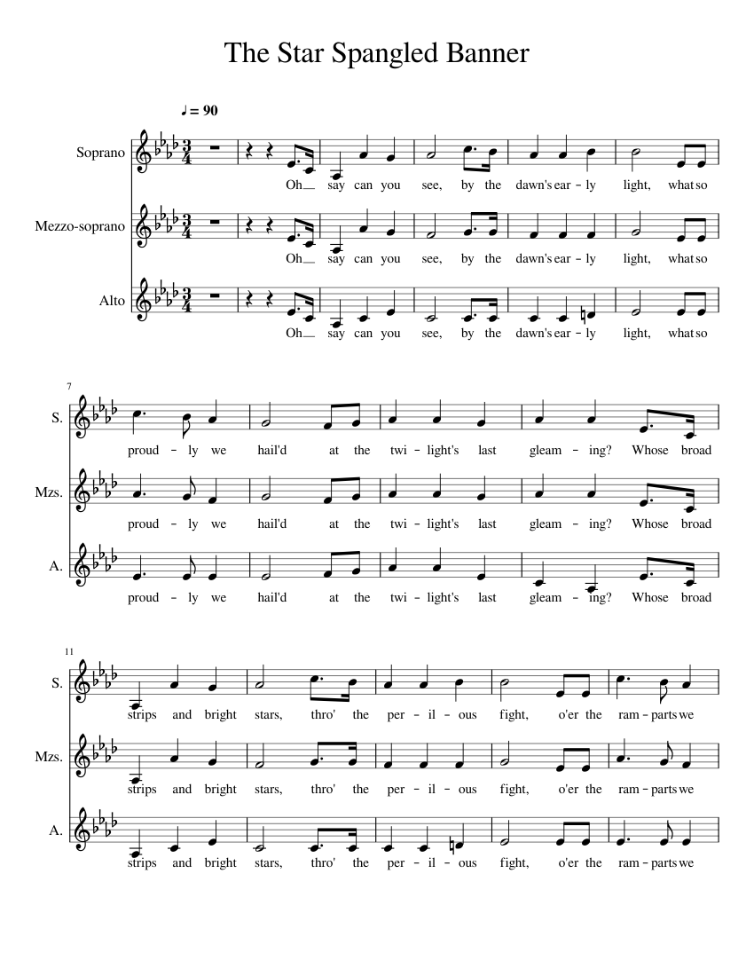 The Star Spangled Banner Sheet music for Soprano, Alto, Mezzo soprano ...