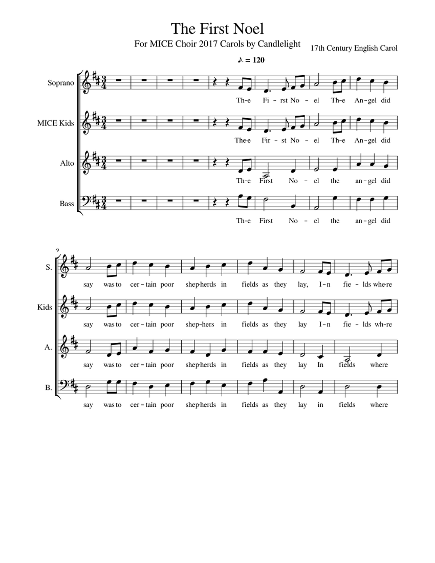The First Noel Sheet Music for Soprano, Alto, Bass voice (Choral ...