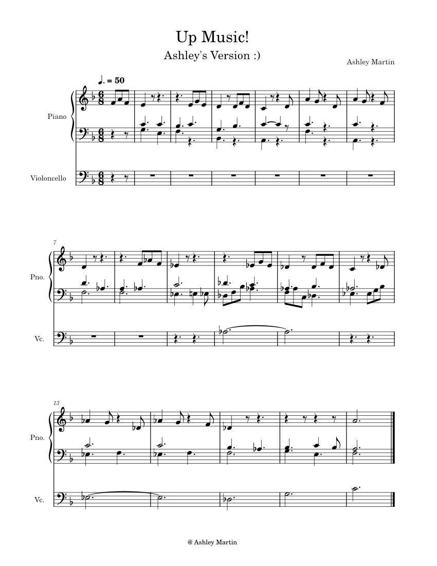 Up Music! Sheet Music for Piano, Cello (Mixed Duet) | MuseScore.com
