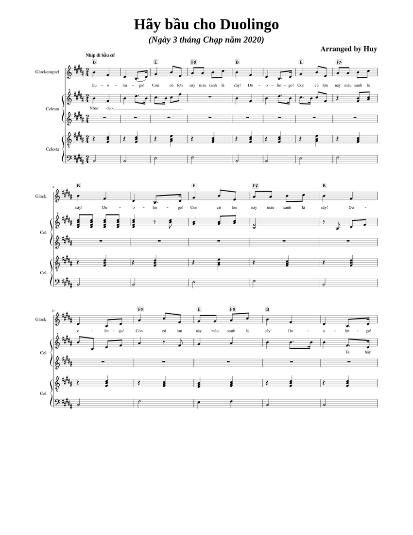 Hãy bầu cho Duolingo Sheet music for Celesta, Glockenspiel (Mixed Trio ...