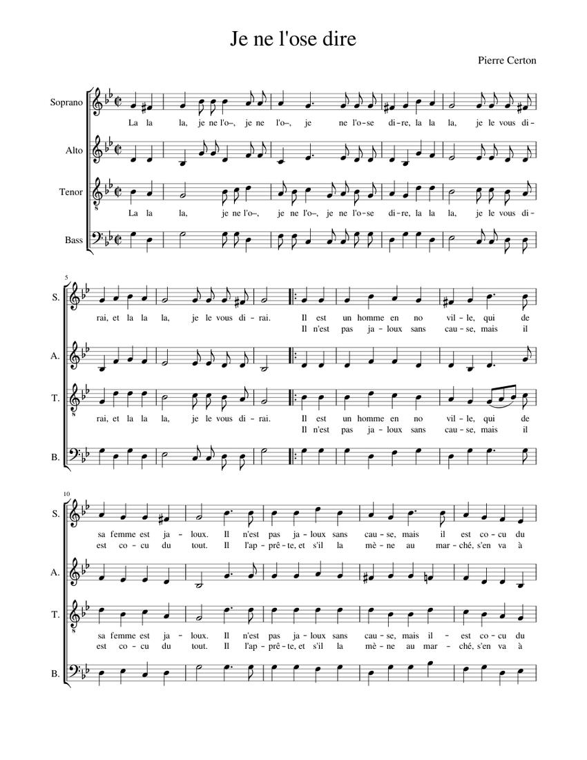 La, la, la, je ne l'ose dire - Pierre Certon Sheet music for Soprano ...