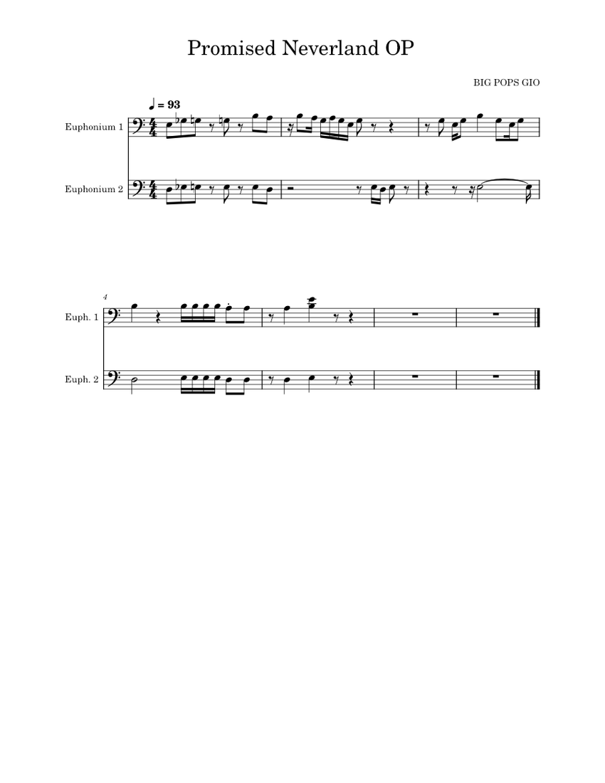 Promised Neverland OP Sheet music for Euphonium (Brass Duet ...