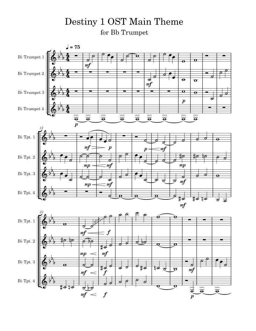 Destiny 1 OST Main Theme for Bb trumpet – Bungie Sheet Music for ...