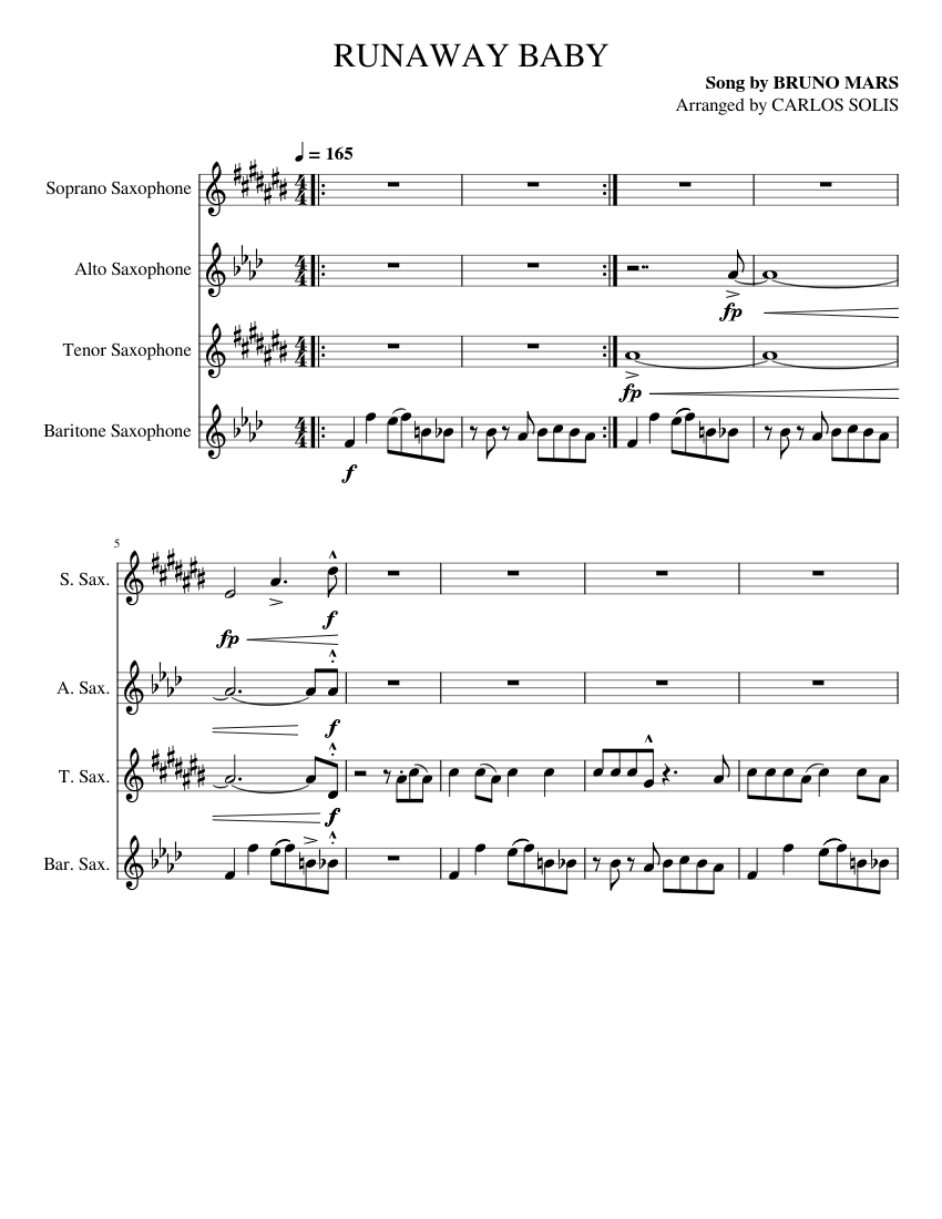 RUNAWAY BABY by CARLIT0CHURRIT0 Sheet music for Saxophone alto ...