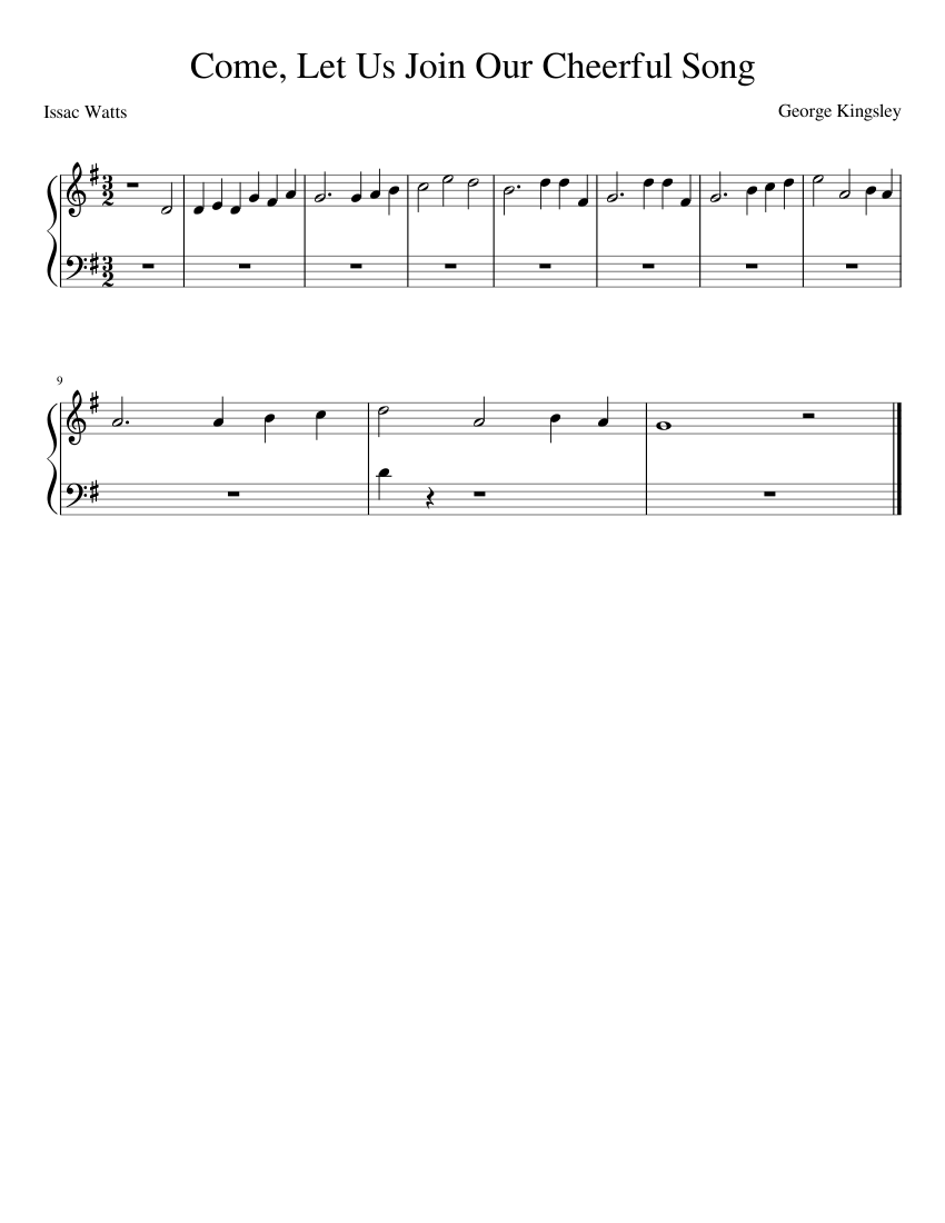Come, Let Us Join Our Cheerful Song Sheet music for Piano (Solo) Easy ...