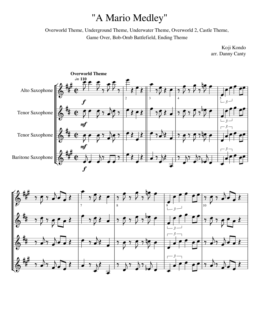 A Mario Medley - Saxophone Quartet Sheet Music for Saxophone alto ...