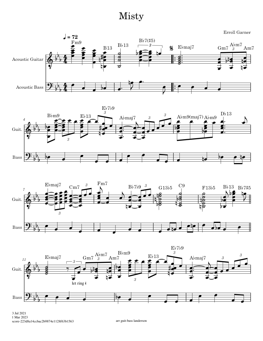 Misty – Erroll Garner/Johnny Burke Sheet music for Guitar, Bass guitar ...