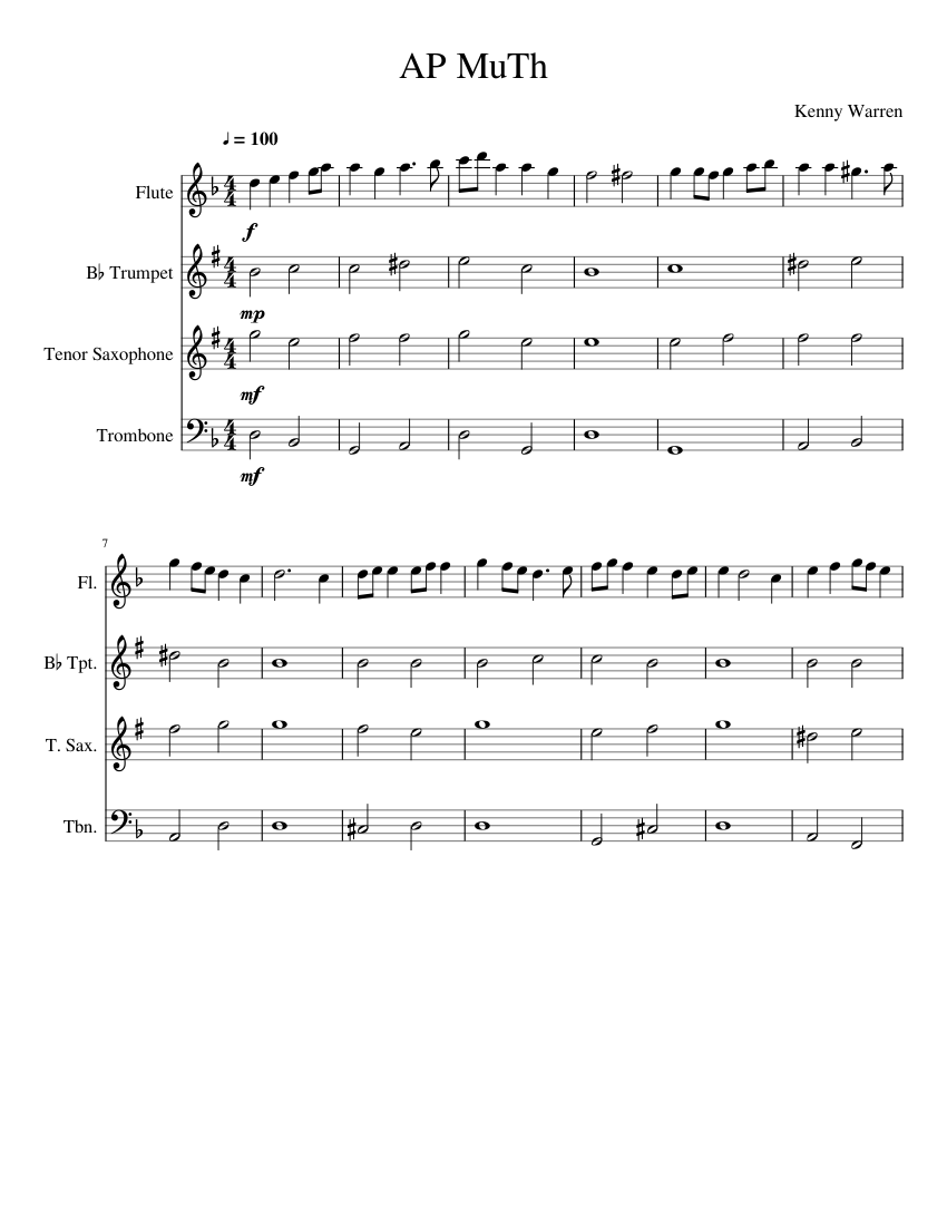 AP MuTh Sheet music for Trombone, Flute, Saxophone tenor, Trumpet in b ...