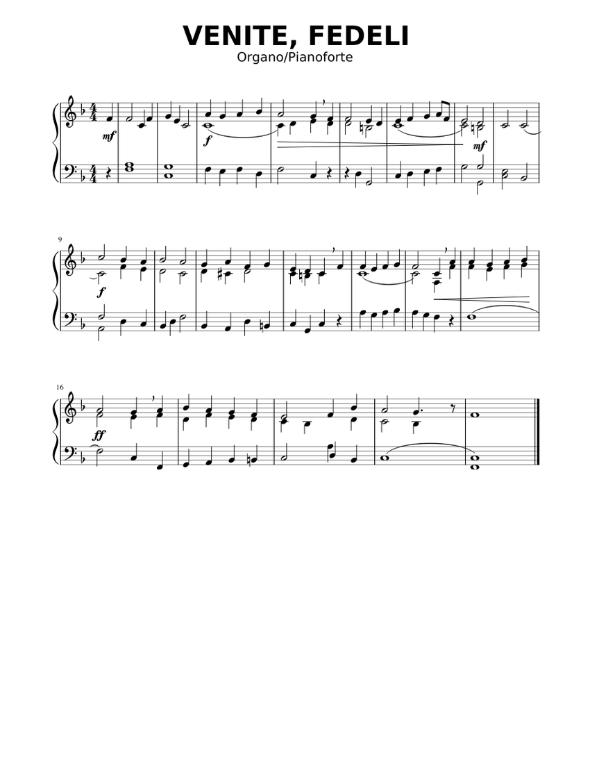 Venite, Fedeli Sheet music for Piano (Solo) | Musescore.com