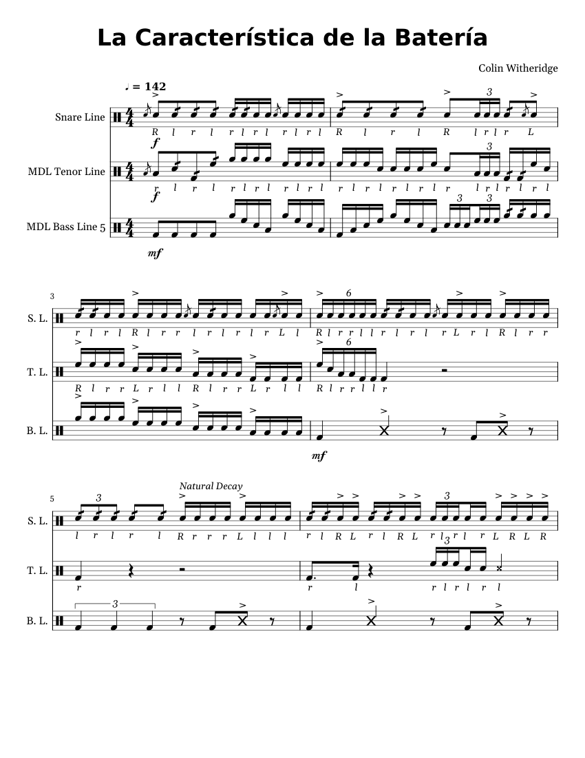 La Característica de la Batería Sheet music for Snare drum, Tenor drum ...