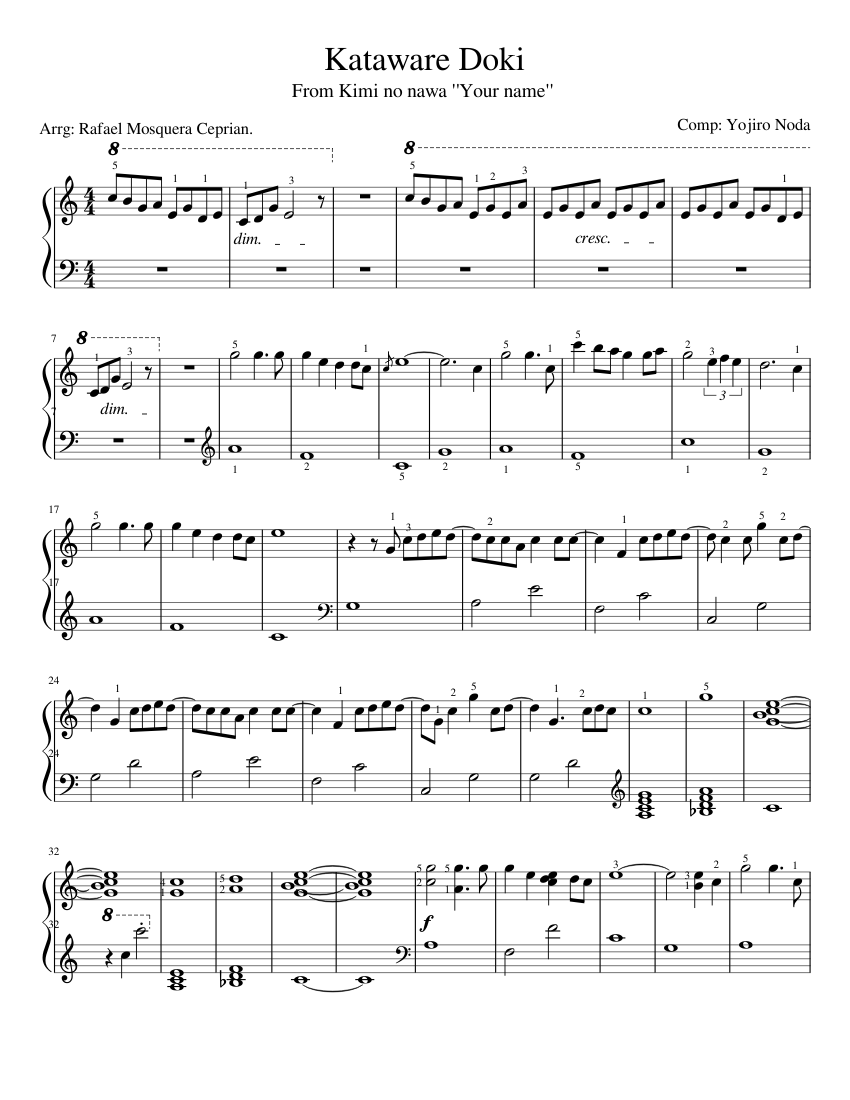 Kataware Doki Sheet Music for Piano (Solo) | MuseScore.com