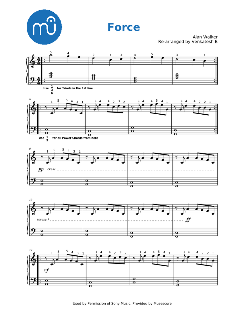Force – Alan Walker - Whitehatjr Sheet music for Piano (Solo ...