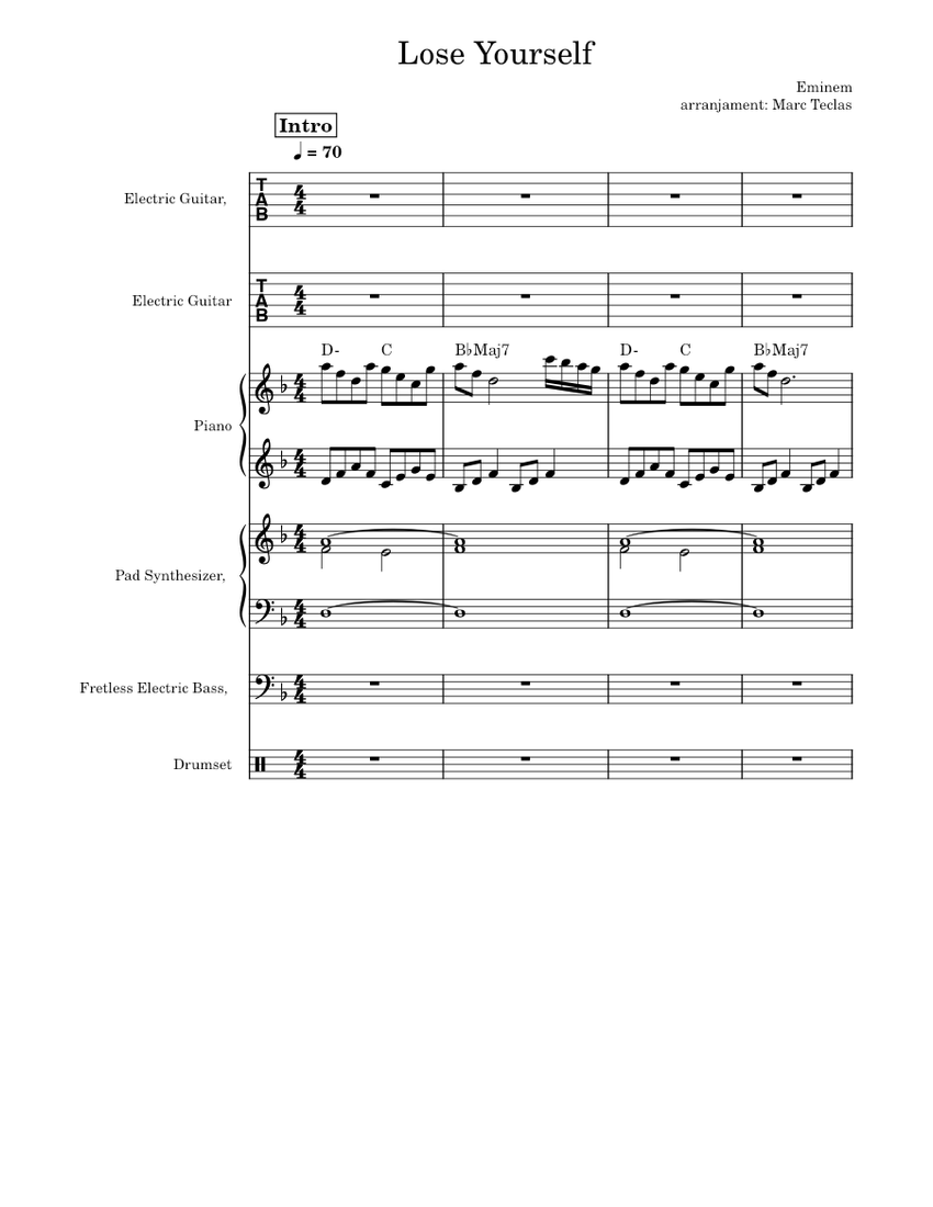 Lose yourself – Eminem Sheet Music for Piano, Guitar, Bass guitar, Drum ...