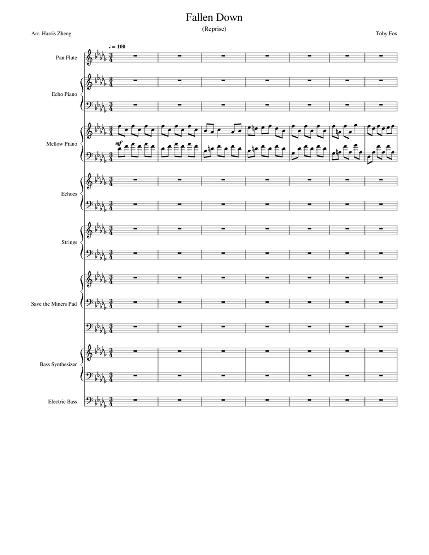 Fallen_Down -- Undertale Sheet Music for Piano, Organ, Flute, Bass ...