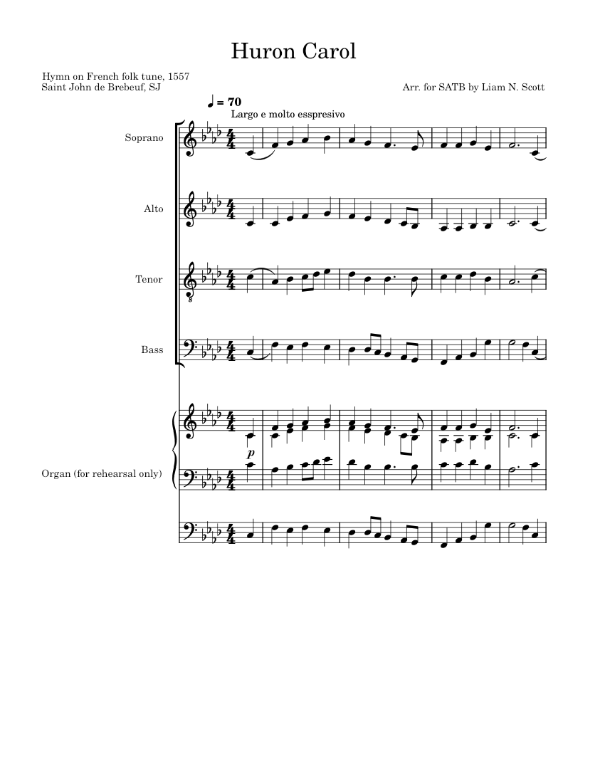 Huron_Carol Sheet Music for Soprano, Alto, Tenor, Bass voice & more ...