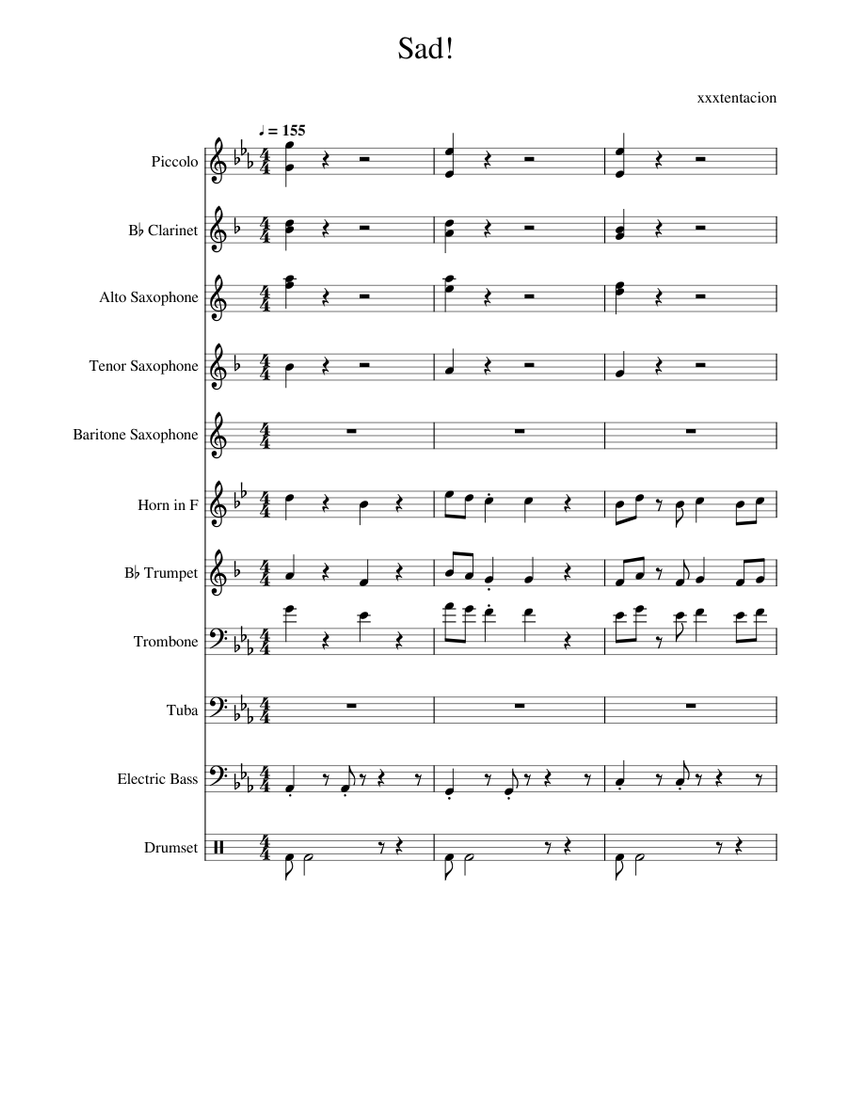Sad!/Changes Sheet Music for Trombone, Tuba, Flute piccolo, Clarinet in ...