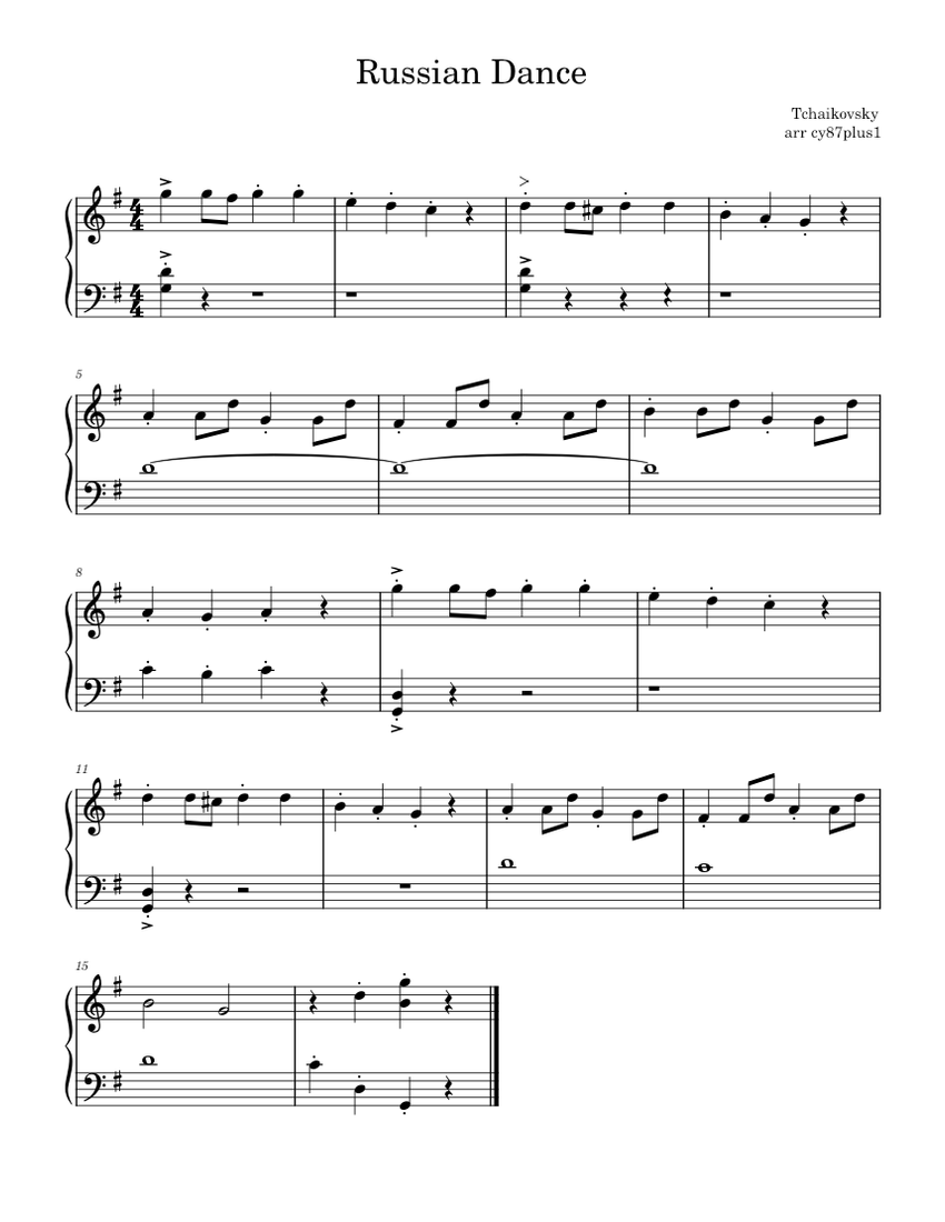 Russian Dance Sheet Music for Piano (Solo) easy | MuseScore.com
