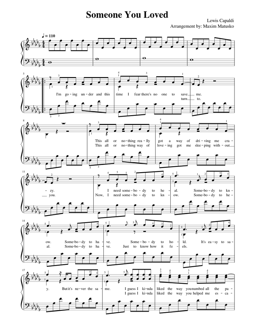 Someone you loved – Lewis Capaldi (Piano) Sheet music for Piano (Solo) | Musescore.com