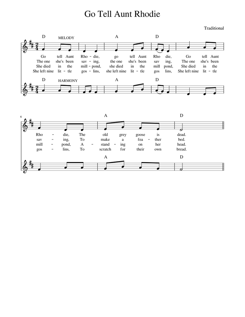 Traditional music - Go Tell Aunt Rhodie Sheet music for Piano (Piano ...