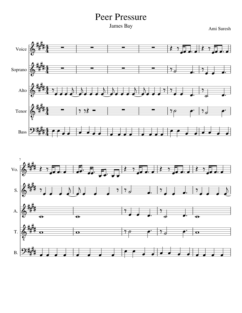 Peer Pressure Sheet Music for Soprano, Alto, Tenor, Bass voice & more ...
