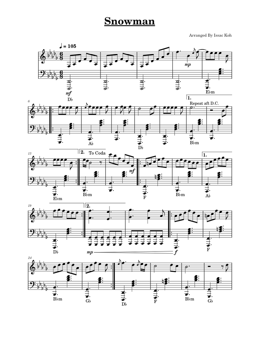 Snowman - Sia Sheet music for Piano (Solo) | Musescore.com